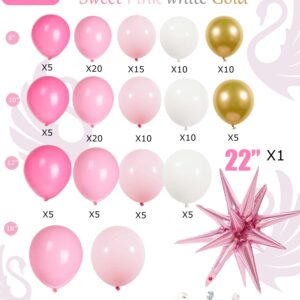 Pink Gold Balloon garland kit 135Pcs Pastel Pink and Gold white balloons for Girl baby shower women Sweet 16/21th Birthday Mother's Day Party Princess theme Decorations