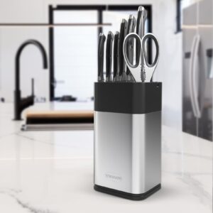 YIYOBEATFO Knife Block Holder,Universal Knife Block Without Knives, Space Saving Knife Storage and Protect Blades, Unique Modern Design with Knife Sharpener and Scissor Slot.