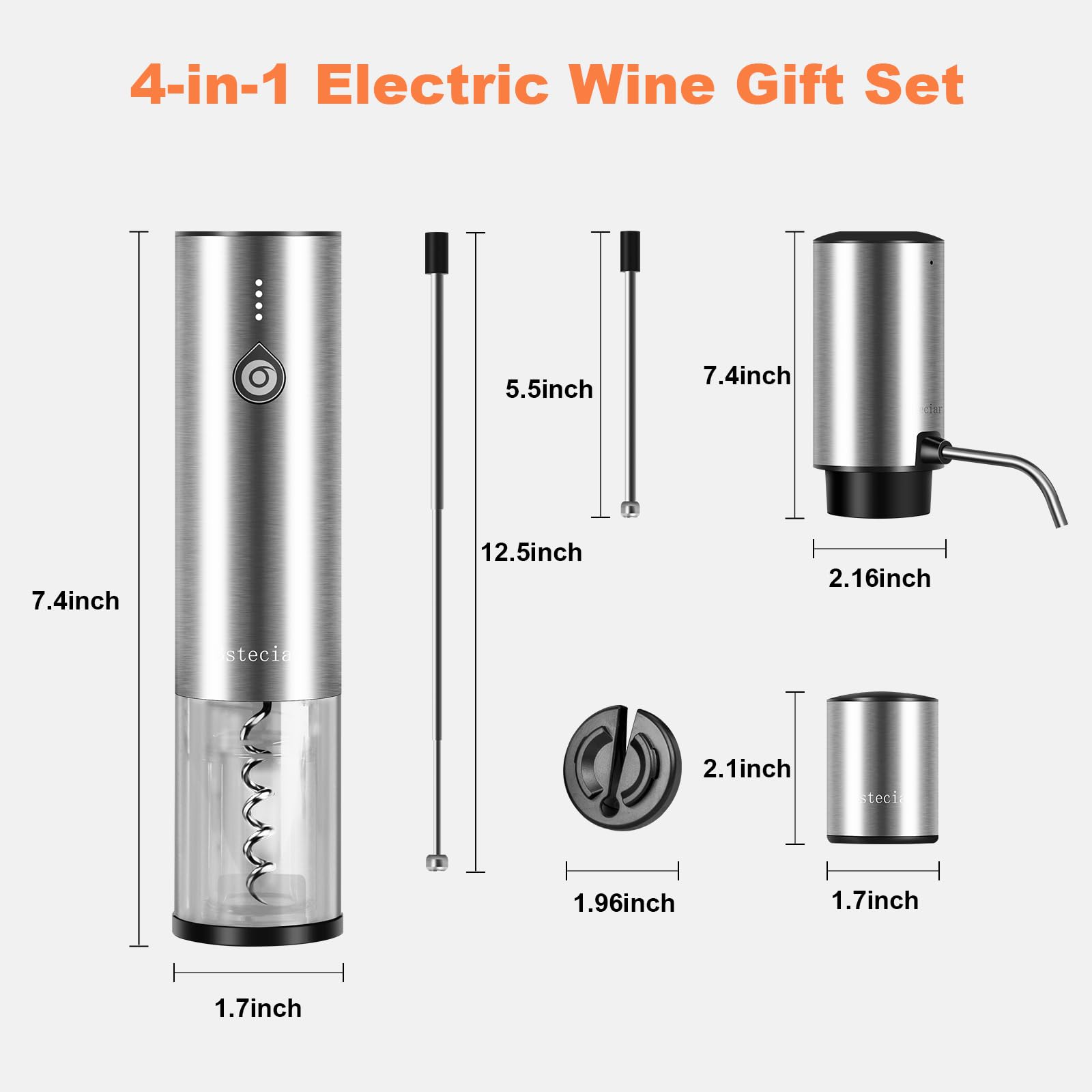 Bsteciar Rechargeable Electric Wine Openers Set,Cordless One-click Automatic Electric Wine Bottle Opener,Aerator, Vacuum Stoppers, Foil Cutter and Bottle Opener for Home Bar and Outdoor Parties