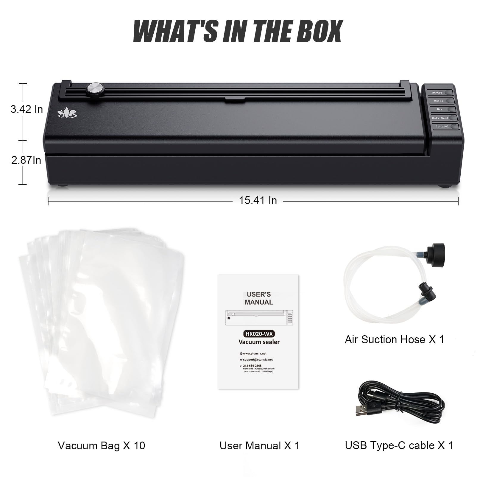 Cordless Rechargeable Vacuum Sealer Machine for Food Storage and Sous Vide - With External Vacuum, Suction Hose, Bag Cutter, and 10 Bags