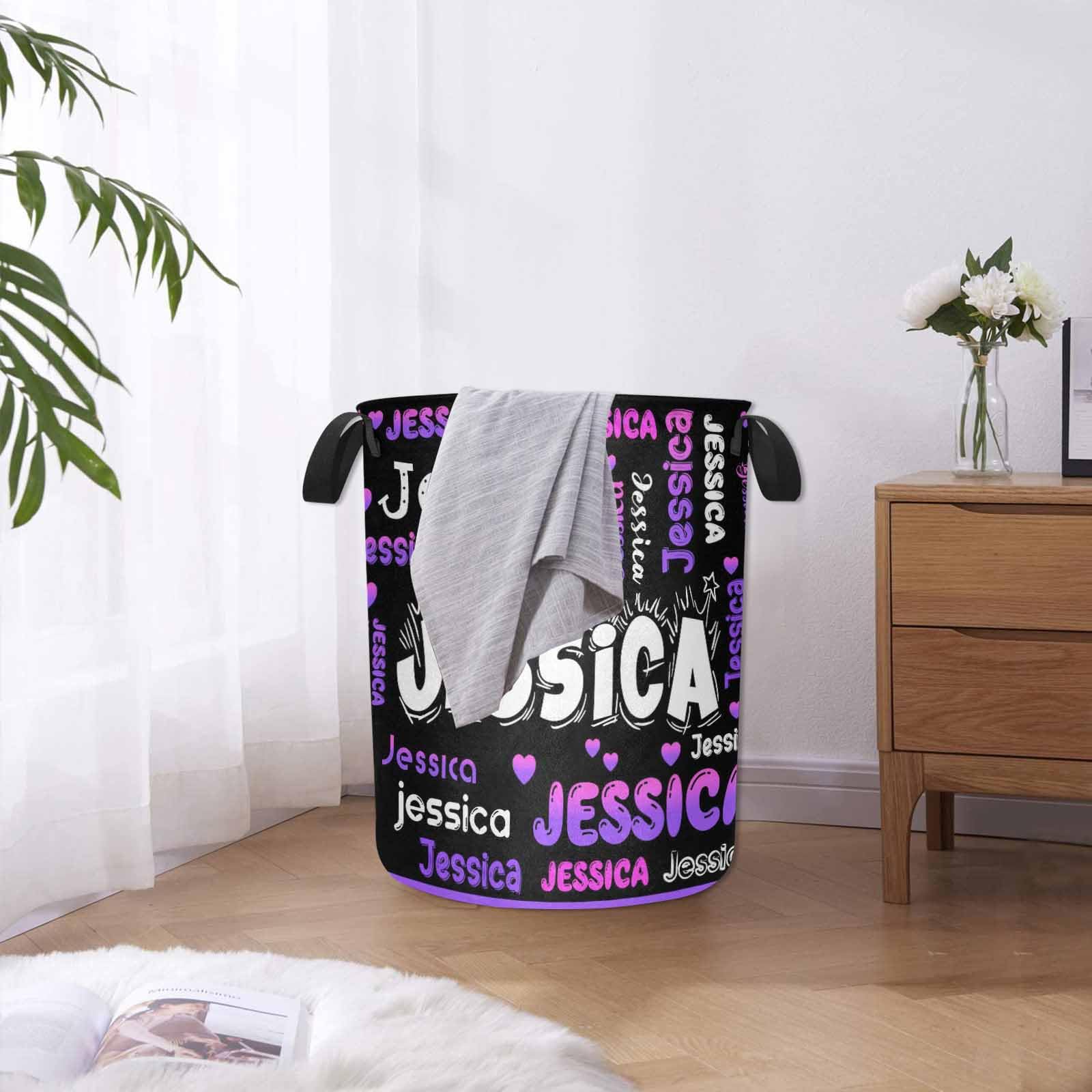 MyPupSocks Customized Laundry Basket with Name, Custom Purple Black and White Name Waterproof Laundry Hamper with Handles Personalized Dirty Clothes Storage Basket for Bathroom Bedroom, Large