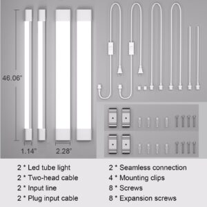 Modlicht 4FT Plug in Shop Light 2PCS, 5000K Linkable 36W Workbench Light, LED Tube Lights with Plug, 4500 LM Ceiling Closet Light for Laundry Garage Basement Kitchen