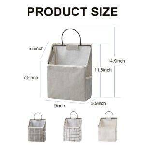 Voittozege 8 Pack Wall Hanging Storage Bag Waterproof Linen Cotton Hanging Storage Bags Wall Hanging Organizer bags with 10 Pieces Sticky Hooks for Bedroom Bathroom Kitchen