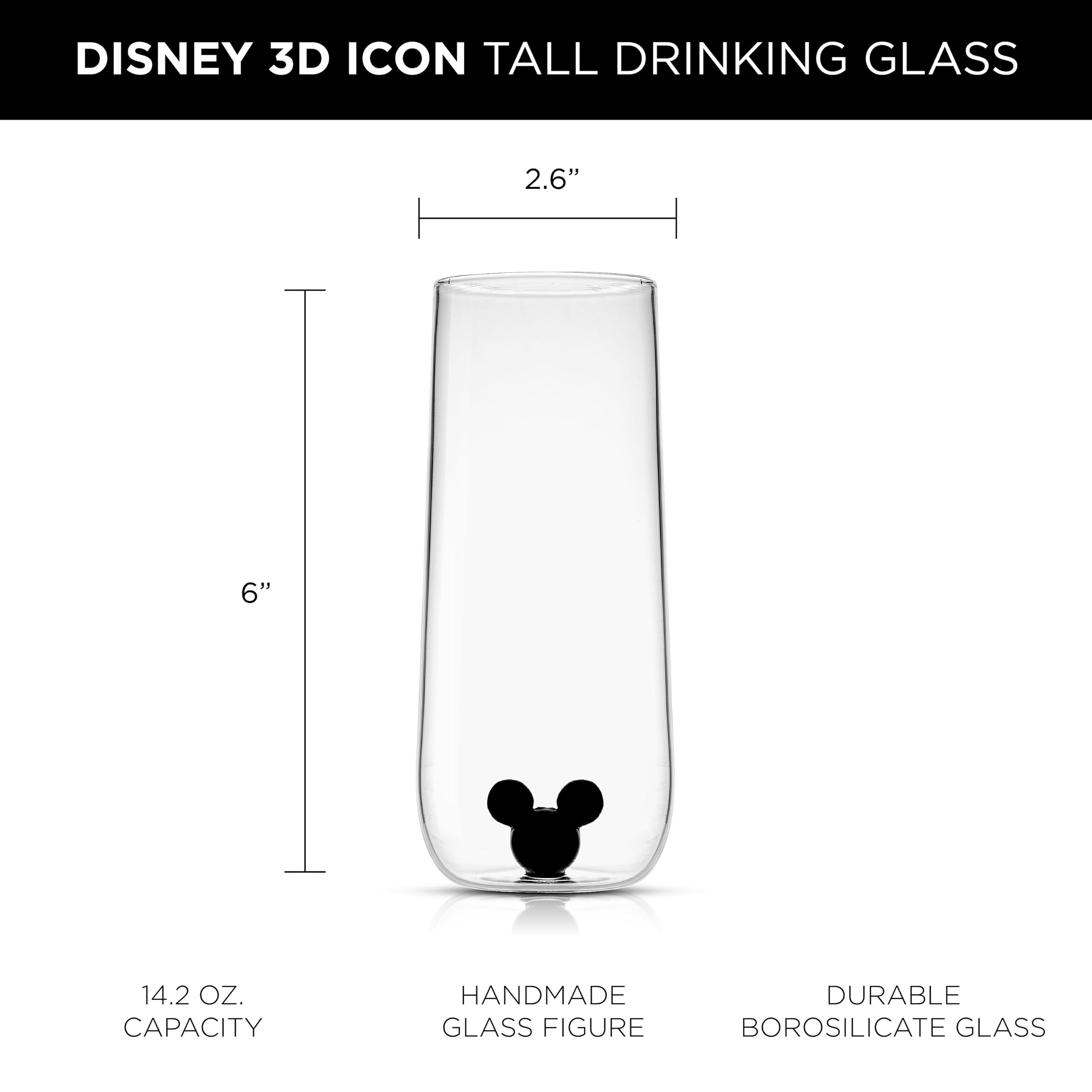 JoyJolt Disney Mickey Mouse, Icon Highball Glass 2pc Glass Drinking Glasses. 14oz Tall Glasses for Drinks. Cocktail Glasses, Disney Glassware, Disney Gifts, Disney Collectibles for Adults