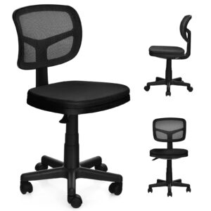 giantex kids desk chair, low-back mesh computer chair armless ergonomic office chair with adjustable height, y-shaped support for teens kids, 360° swivel task chair for home office school (black)