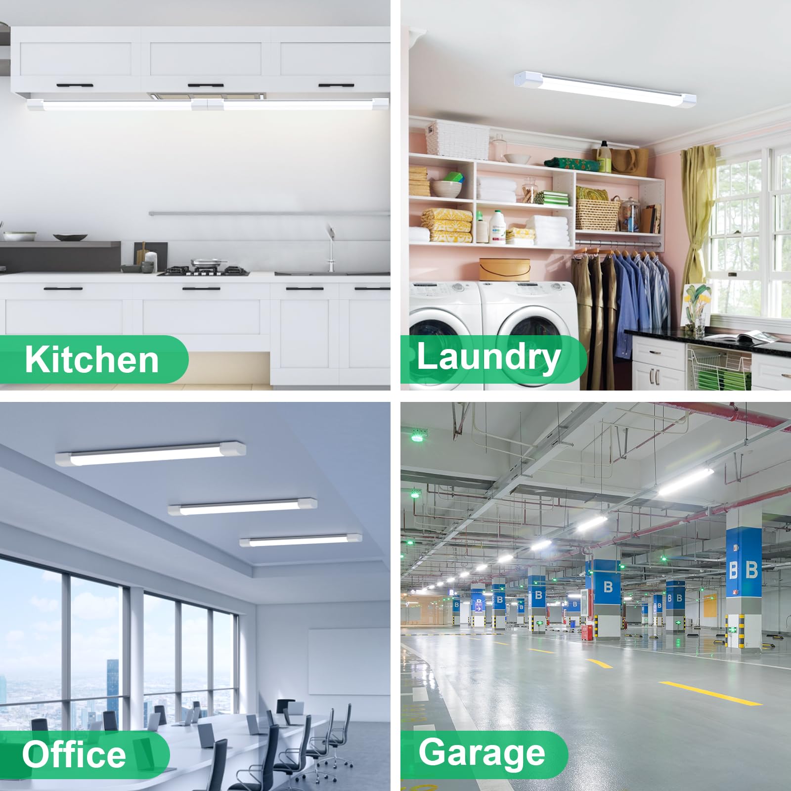 Modlicht 4FT Plug in Shop Light 2PCS, 5000K Linkable 36W Workbench Light, LED Tube Lights with Plug, 4500 LM Ceiling Closet Light for Laundry Garage Basement Kitchen