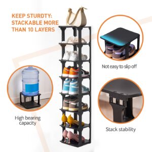 HHK HenHaoKan 5 Tiers Shoe Rack Organizer for Closet Shoe Holder Storage Narrow Plastic Vertical, Free Standing Shoe Rack Shelf for Entryway Stackable Stability DIY, Black