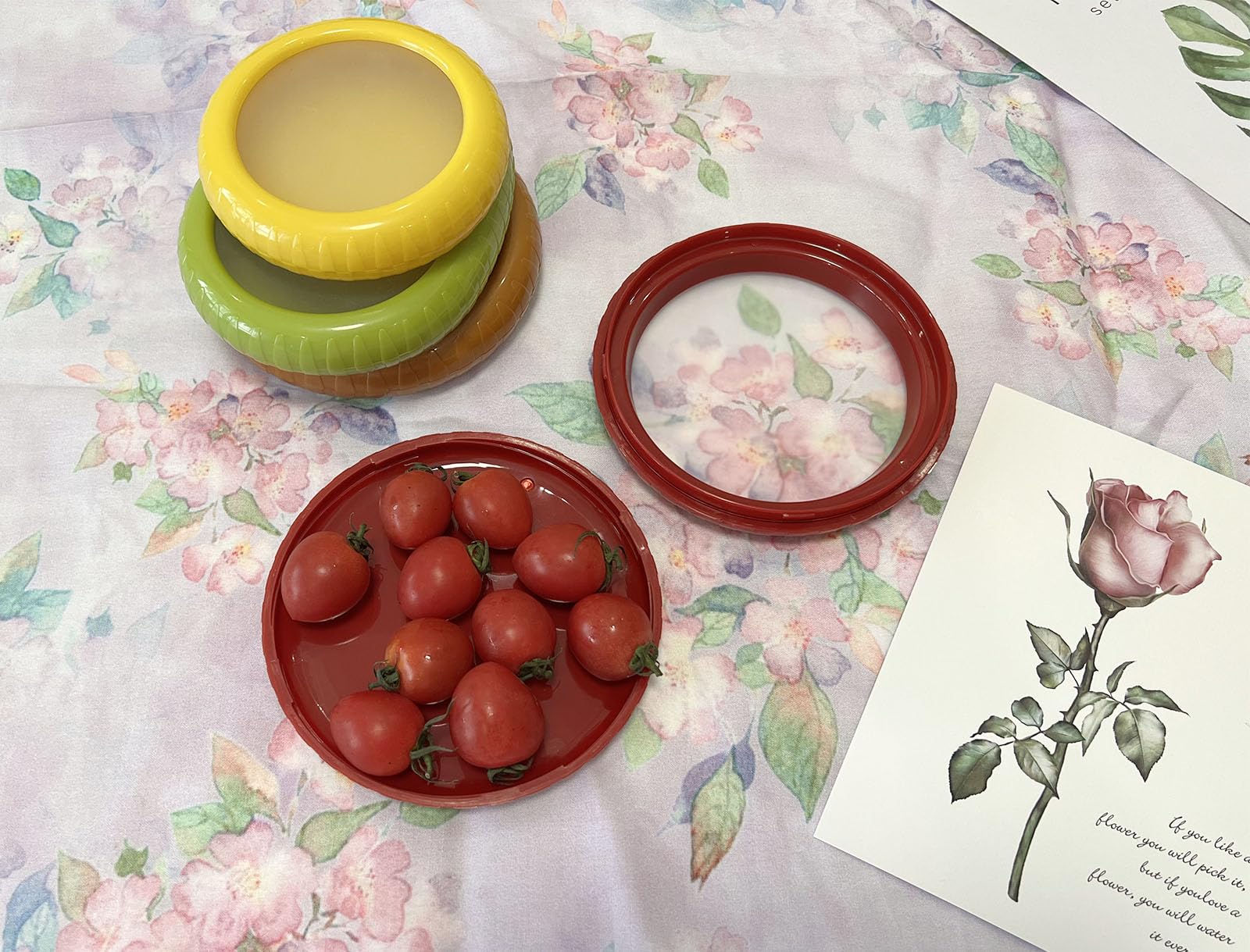 halteoly 4PC Silicone Fruit and Vegetable Storage Containers Set for Fridge, Onion Storage Container, Avocado keeper,Tomato Saver,and Lemon holder