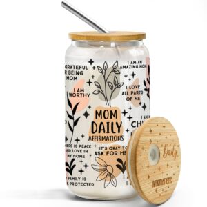 cipustar christmas gift for mom - mom daily affirmations for mothers day from daughter, son - birthday gifts for women, mama, step mom, her, wife, bonus mom, new mom - 16oz glass with engraved lid