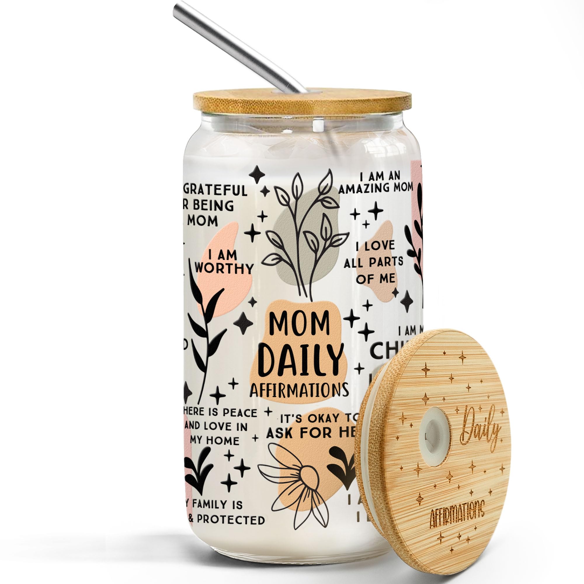 Cipustar Christmas Gift For Mom - Mom Daily Affirmations For Mothers Day From Daughter, Son - Birthday Gifts For Women, Mama, Step Mom, Her, Wife, Bonus Mom, New Mom - 16oz Glass with Engraved Lid