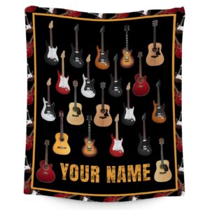 mercuryelf custom guitar throw blanket - soft, fuzzy & warm - 40x50 inches flannel blankets for travel, office - black vintage throws gift for kids