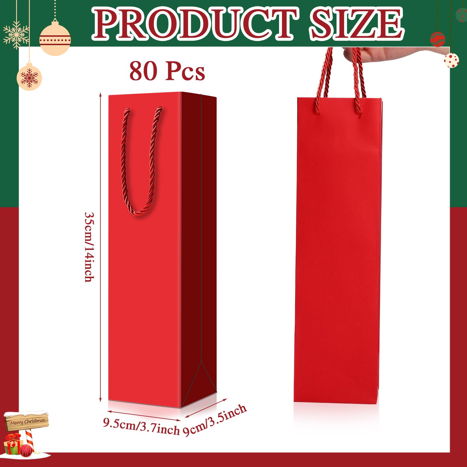 Fulmoon 80 Pack Wine Gift Bag Wine Bags Bulk Wine Bottle Gift Bags Reusable Wine Bottle Bags for Gifts Paper Bag with Handles for Valentine's Day Shopping Wedding Dinner 3.7 x 3.5 x 14 Inch(Red)