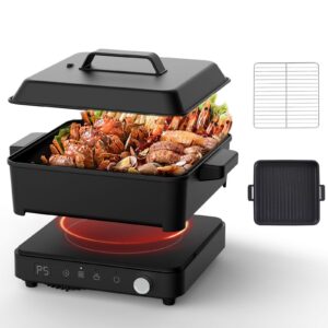 olayks portable induction cooktop with removable iron cast griddle pan & pot non-stick, 1500w induction hot plate with digital temperature control & time, great for family party