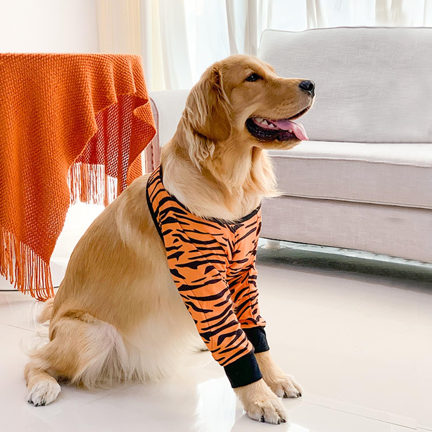 HDKUW Dog Elbow Protector for Calluses, Dog Joint Recovery Sleeve for Prevent Licking Wound, Elbow Sleeves with Mesh Pad for Medium Large Dogs Tiger XL