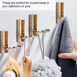 macikwon Foldable Gold Wall Hooks,Heavy Duty Wall Hooks for Hanging Coats Towels Backpacks Bags Brushed Gold Towel Hooks in The Bathroom,Closet,Entryway,Pool and Kitchen.(Gold, 4)