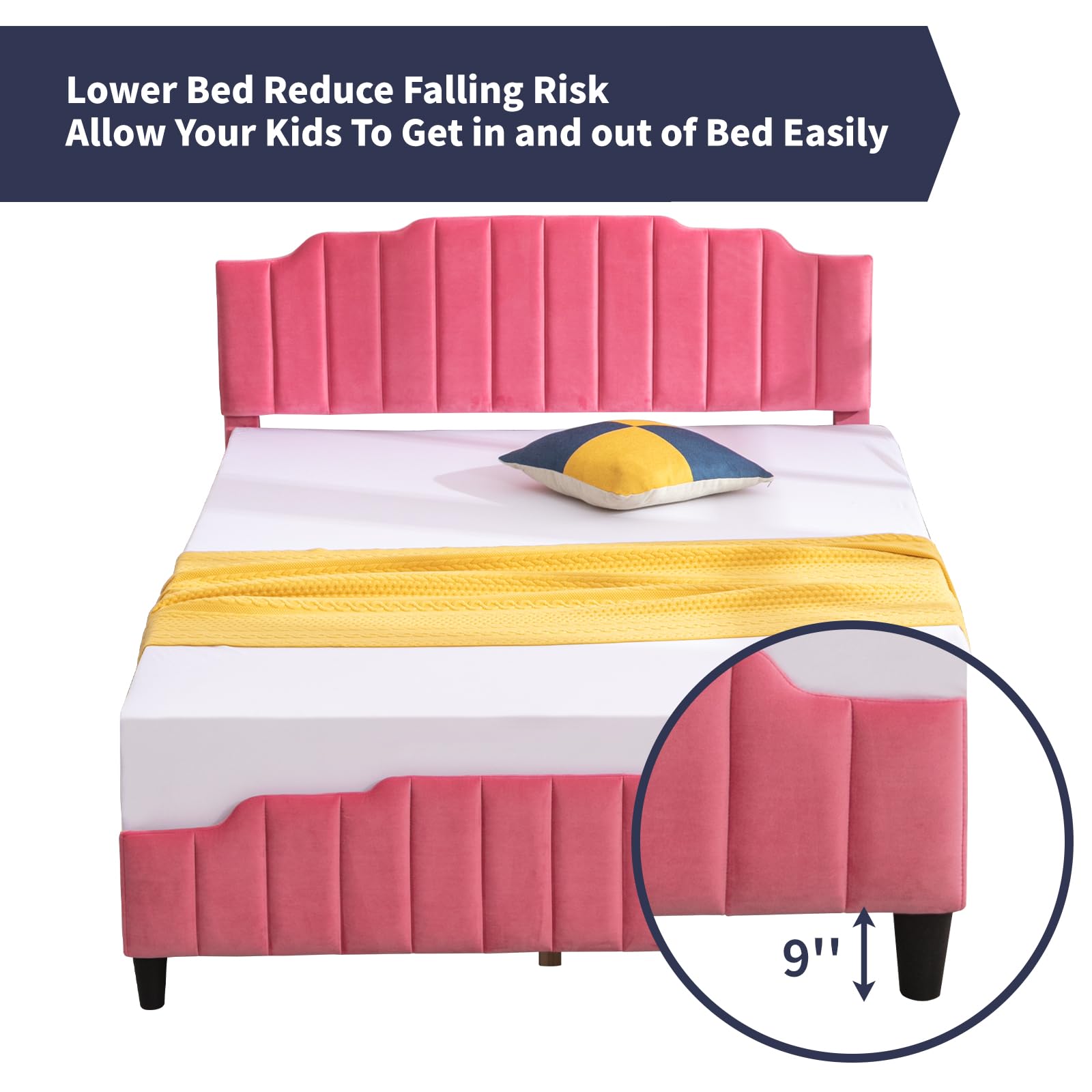 ZAFLY Full Size Bed Frame Kids, Modern Comfortable Pink Princess Bed Frames, Soft Headboard Padding& Wood Slats, Perfect for Girls’Rooms, No Box Spring Necessary (Princess)