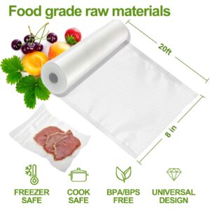 Vacuum Sealer Bags - 8" x 20' (3 Rolls) - Commercial Grade Sous Vide & Food Saver Rolls, Reusable & Resizable, Puncture Protected, Ideal for Cooking & Freezer Storage