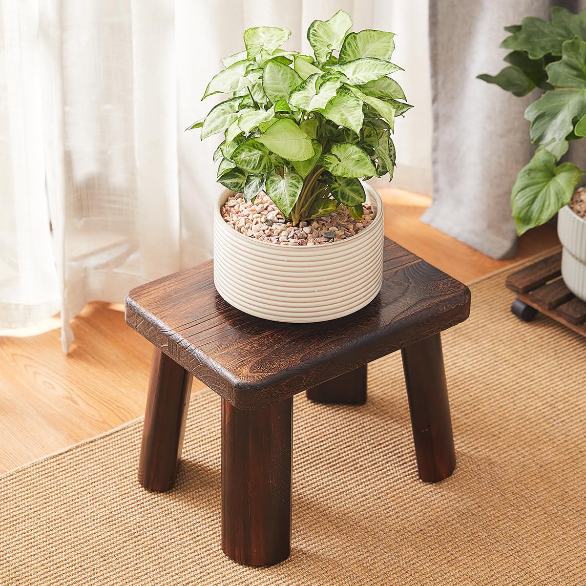 GZQWDC Wooden Step Stool for Adults,Foot Stool,Kitchen Wooden Stool,Small Bench for Kids,Wood Plant Stand (14.2"x10.2"x10.6")