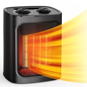 rintuf small space heater, 1500w portable electric heater, mini ceramic heater w/ 3 modes, adjustable thermostat, tip overheat protection, quiet desk heater fan for office room desk indoor use