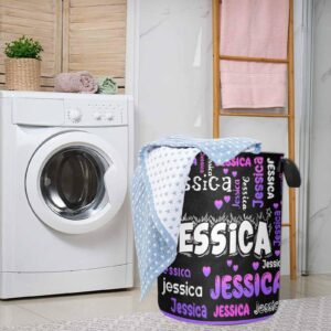 MyPupSocks Customized Laundry Basket with Name, Custom Purple Black and White Name Waterproof Laundry Hamper with Handles Personalized Dirty Clothes Storage Basket for Bathroom Bedroom, Large