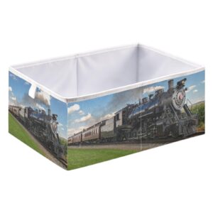 steam train cube storage bin,large collapsible organizer storage basket for home décor 11 x 11 x 11 in