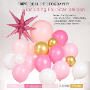 Pink Gold Balloon garland kit 135Pcs Pastel Pink and Gold white balloons for Girl baby shower women Sweet 16/21th Birthday Mother's Day Party Princess theme Decorations