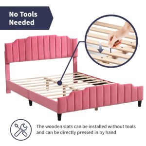 ZAFLY Full Size Bed Frame Kids, Modern Comfortable Pink Princess Bed Frames, Soft Headboard Padding& Wood Slats, Perfect for Girls’Rooms, No Box Spring Necessary (Princess)