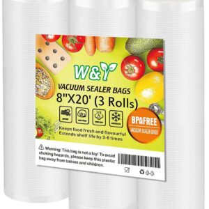 Vacuum Sealer Bags - 8" x 20' (3 Rolls) - Commercial Grade Sous Vide & Food Saver Rolls, Reusable & Resizable, Puncture Protected, Ideal for Cooking & Freezer Storage