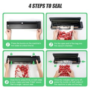 Cordless Rechargeable Vacuum Sealer Machine for Food Storage and Sous Vide - With External Vacuum, Suction Hose, Bag Cutter, and 10 Bags