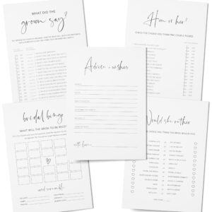 gardencity bridal shower games for 50 guests, 4 games + advice and wishes - double sided cards - minimalist