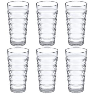 Amazing Abby - Ripply - 24-Ounce Plastic Tumblers (Set of 6), Plastic Drinking Glasses, All-Clear Reusable Plastic Cups, Stackable, BPA-Free, Shatter-Proof, Dishwasher-Safe