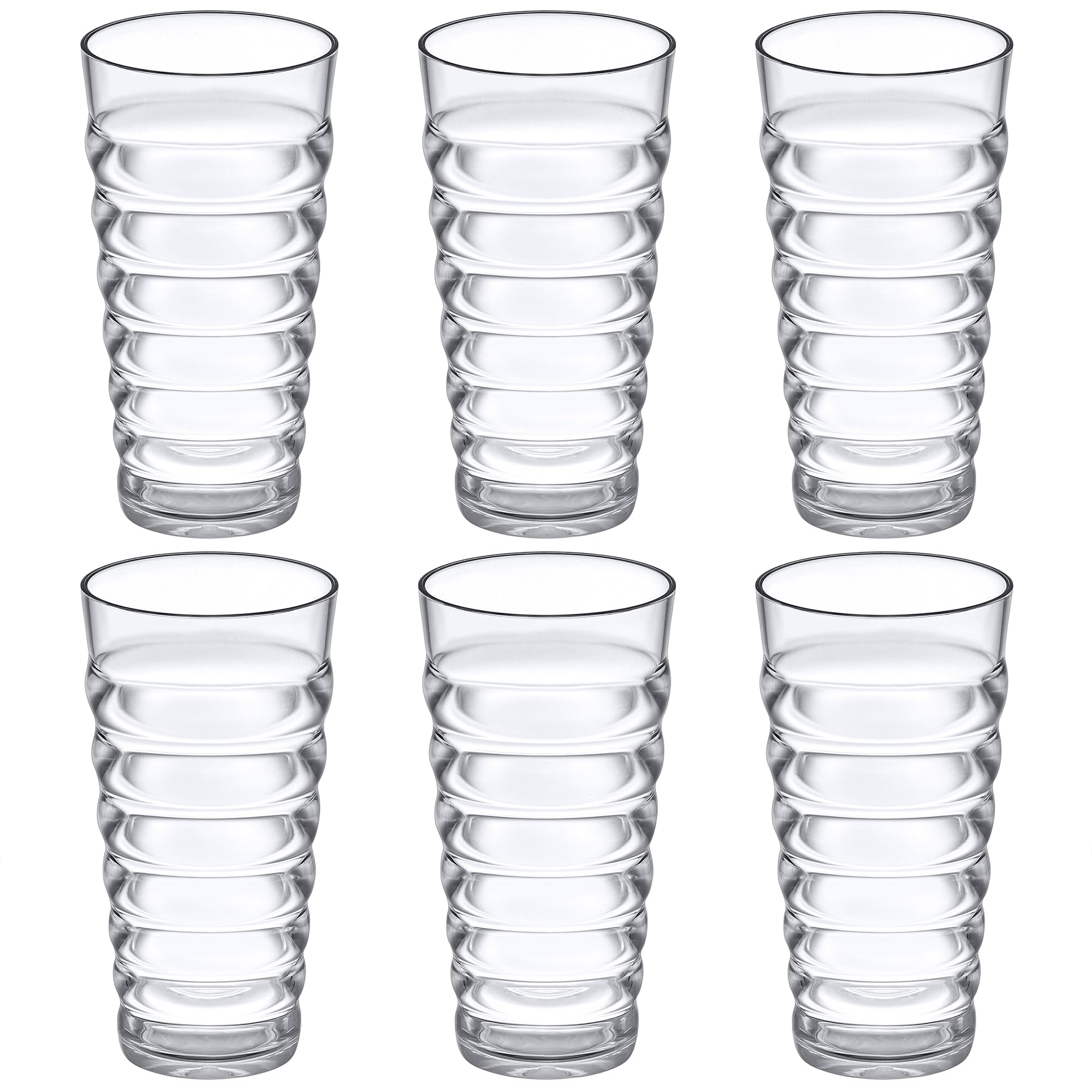 Amazing Abby - Ripply - 24-Ounce Plastic Tumblers (Set of 6), Plastic Drinking Glasses, All-Clear Reusable Plastic Cups, Stackable, BPA-Free, Shatter-Proof, Dishwasher-Safe