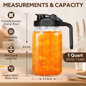 Mihlapi Mason Jar Pitcher With Lid and Spout, 32 OZ Glass Milk Pitcher for milk, Thick Glass Jug Sun Tea Pitcher, Drinks Container, Mason Jar Pour Spout Lid with Wide Mouth for Fridge(1Pack,Black)