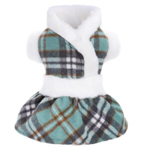 girl dog sweater, fleece christmas dog dresses for small dogs girl, puppy sweater dog winter clothes, pet clothing xmas dog sweater dress dog outfit (small, greener)