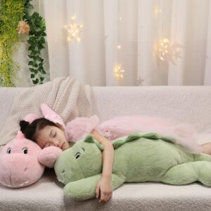 XMV 31 inch 5 lbs Dinosaur Weighted Stuffed Animals, Large Weighted Plush Animal, Cute Plush Toy Pillow, Soft Dino Plushie Gifts for Adults, Kids, Boys and Girls (Green)