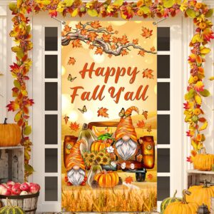 fall decorations - happy fall y'all door cover fall thanksgiving door banner thanksgiving dwarf pumpkin banner photo background for happy fall y'all harvest party supplies,autumn decorations