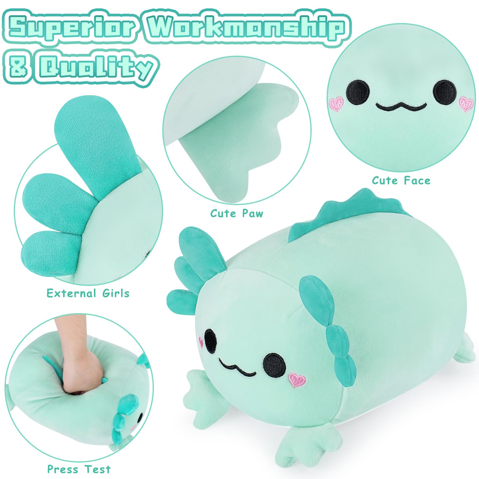 Axolotl Plush-9.1'' Axolotl Plush Pillow, Green Kawaii Axolotl Plushies, Axolotl Anime Plush Stuffed Animals Cute Plush Axolotl Stuff Plushie Stuffed Pillows,Birthday Gift for Kids Girls Boys