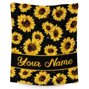 personalized sunflower blanket with name - soft, fuzzy & warm - 40x30 inches small blanket for office, chair - yellow cute throw blanket gifts for girls