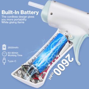 Lytool Full Size Cordless Hot Glue Gun, Wireless Power Glue Gun with 2600mAh Lithium Battery, 30pcs Glue Sticks, Silicone Pad, Finger Protectors