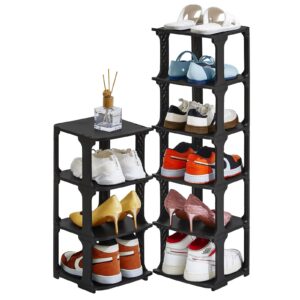 hhk henhaokan 5 tiers shoe rack organizer for closet shoe holder storage narrow plastic vertical, free standing shoe rack shelf for entryway stackable stability diy, black