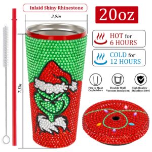 Joyseller Bling Christmas Gift Rhinestone Christmas Tumbler, 20oz Stainless Steel Insulated Tumbler with Lid, Christmas Travel Coffee Mug for Womens/Mens Gift