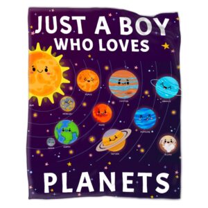 anydia just a boy who loves planets solar system blanket gifts for planets solar system lover 40 x 50 inch for kid, fannel fleece throw blanket super soft throws blanket for bed couch sofa