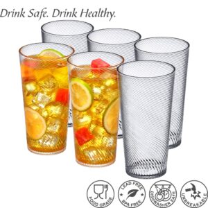 Amazing Abby - Breeze - 30-Ounce Plastic Tumblers (Set of 6), Plastic Drinking Glasses, All-Clear Reusable Plastic Cups, Stackable, BPA-Free, Shatter-Proof, Dishwasher-Safe