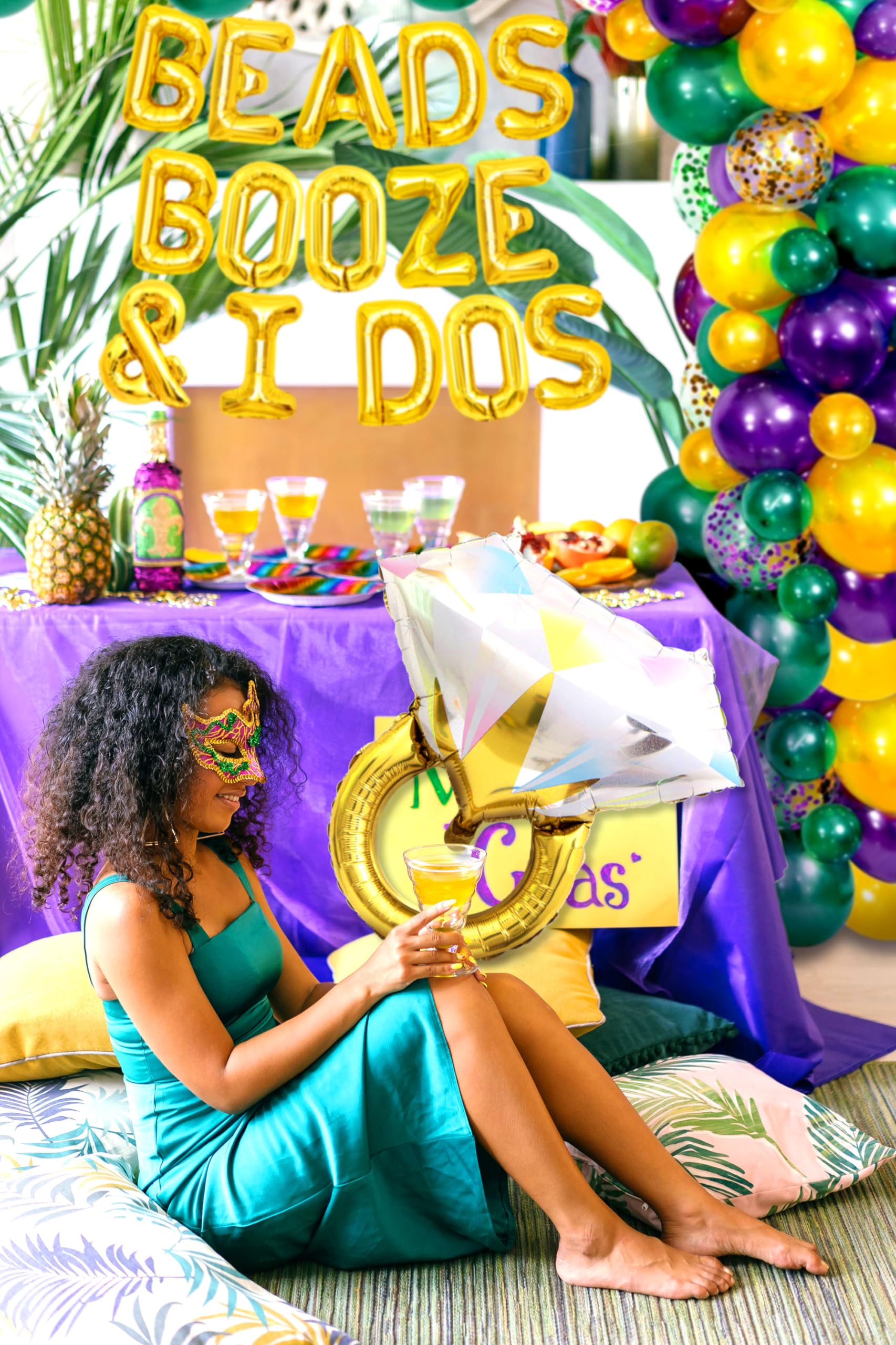 41 PCS Beads Booze & I Dos Balloons Sign Mardi Gras Party Decorations Mardi Gras Balloons New Orleans Bridal Shower Decorations Bachelorette Party Decorations