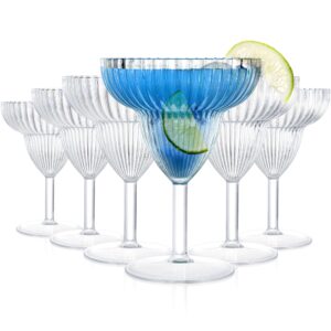 cididu set of 6 stemmed margarita glasses cups, 14 oz clear acrylic party drinking glasses goblet, reusable ribbed tequila spicy margarita glassware, cocktail martini bar accessories