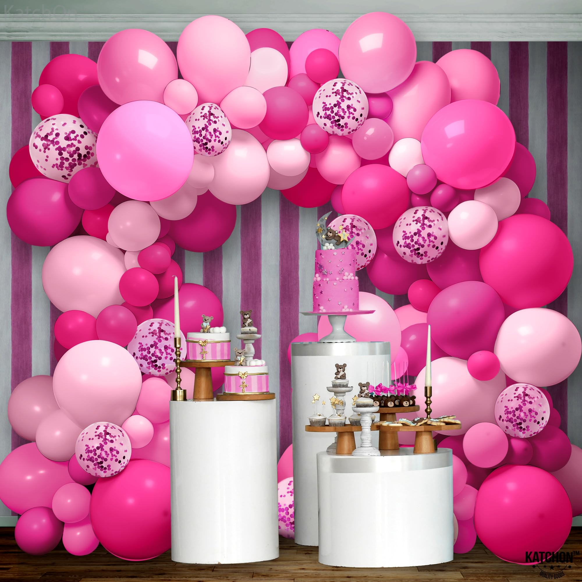 KatchOn, Pink Balloon Arch Kit for Baby Shower Decorations - 12 Inch, Pack of 140 | Confetti Light Pink Balloon Garland for Pink Party Decorations | Princess Balloon Arch for Pink Birthday Decorations