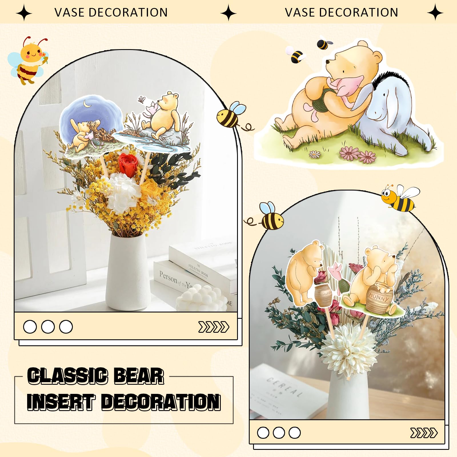 MEMOVAN 16pcs Classic The Pooh Centerpieces for Baby Shower Decorations Winnie Centerpieces Sticks Oh Baby Winnie Table Toppers for Winnie Birthday Party Supplies