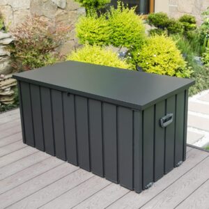 domi 150 gallon outdoor storage deck box waterproof, large patio storage bin for outside cushions, throw pillows, garden tools, lockable (dark gray)