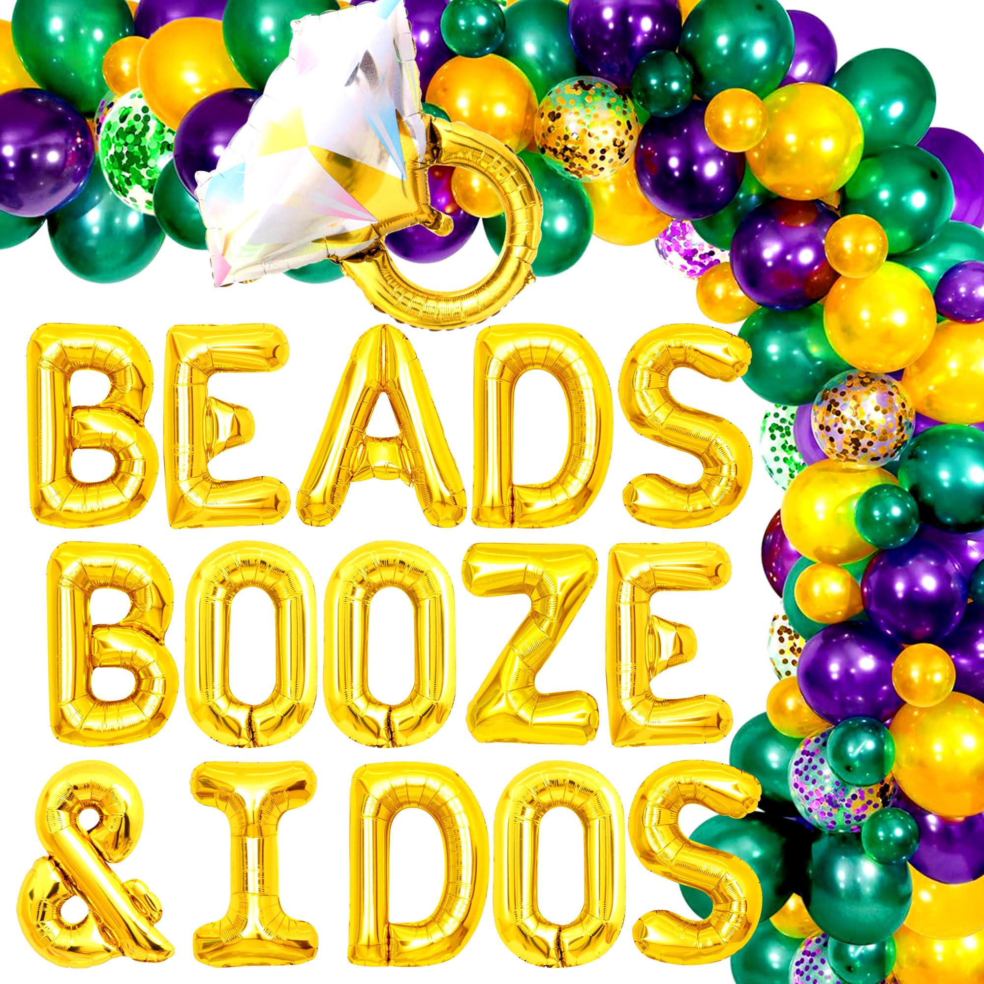 41 PCS Beads Booze & I Dos Balloons Sign Mardi Gras Party Decorations Mardi Gras Balloons New Orleans Bridal Shower Decorations Bachelorette Party Decorations