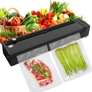 cordless rechargeable vacuum sealer machine for food storage and sous vide - with external vacuum, suction hose, bag cutter, and 10 bags